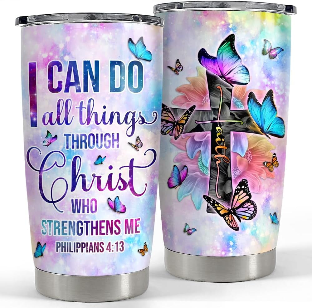 Christian Tumbler 20oz I Can Do All Things Christ Tumblers Cup Bible ...