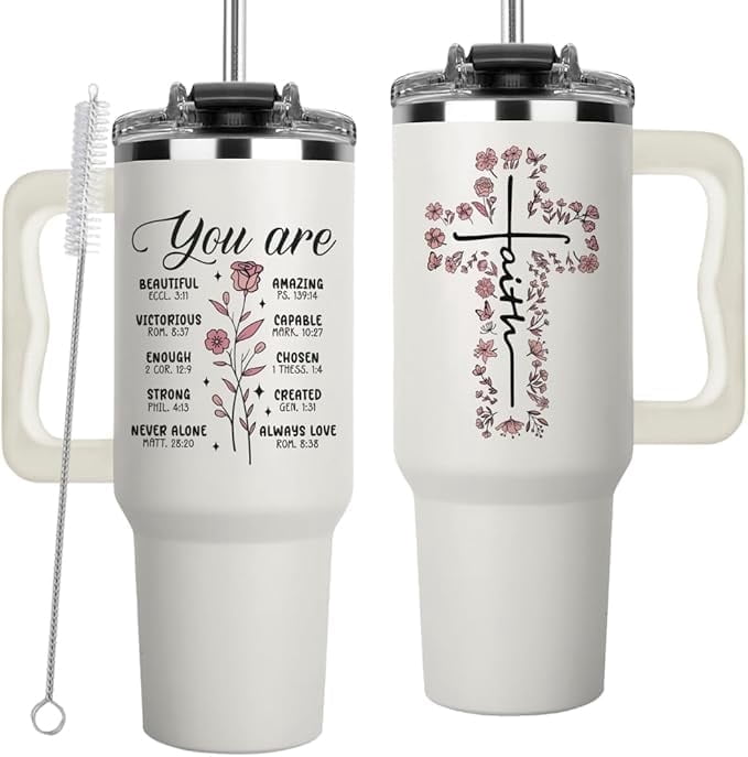 Christian Tumbler 40Oz, Religious Faith Bible Verse Cup with Handle and ...