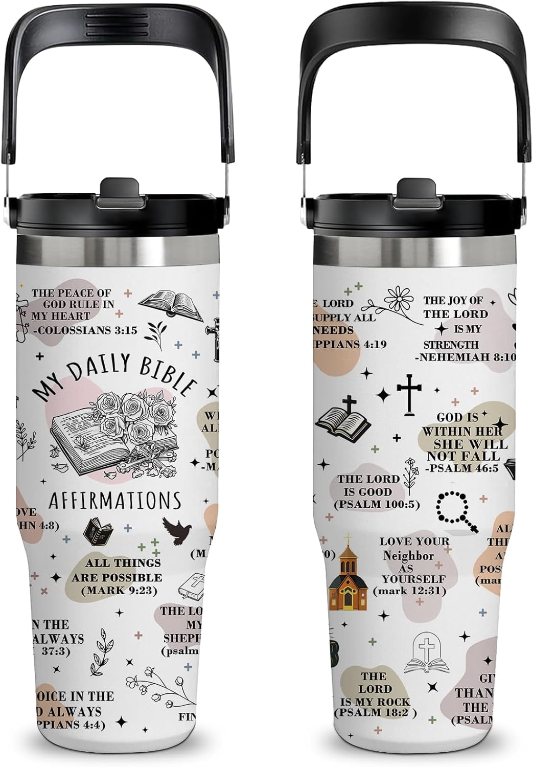 Christian Tumbler for Women - 30oz Bible Verse Mug with Handle & Straw ...