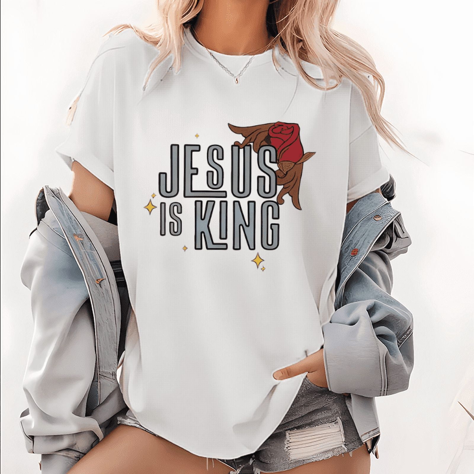 Christian Urban T-Shirt - Jesus is King Blue Gradient & Star Pattern ...