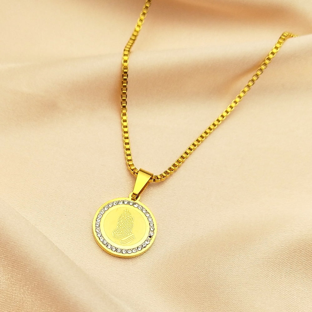 Christian Virgin Mary Guadalupe Medal 14K Yellow Gold Necklace for Men ...