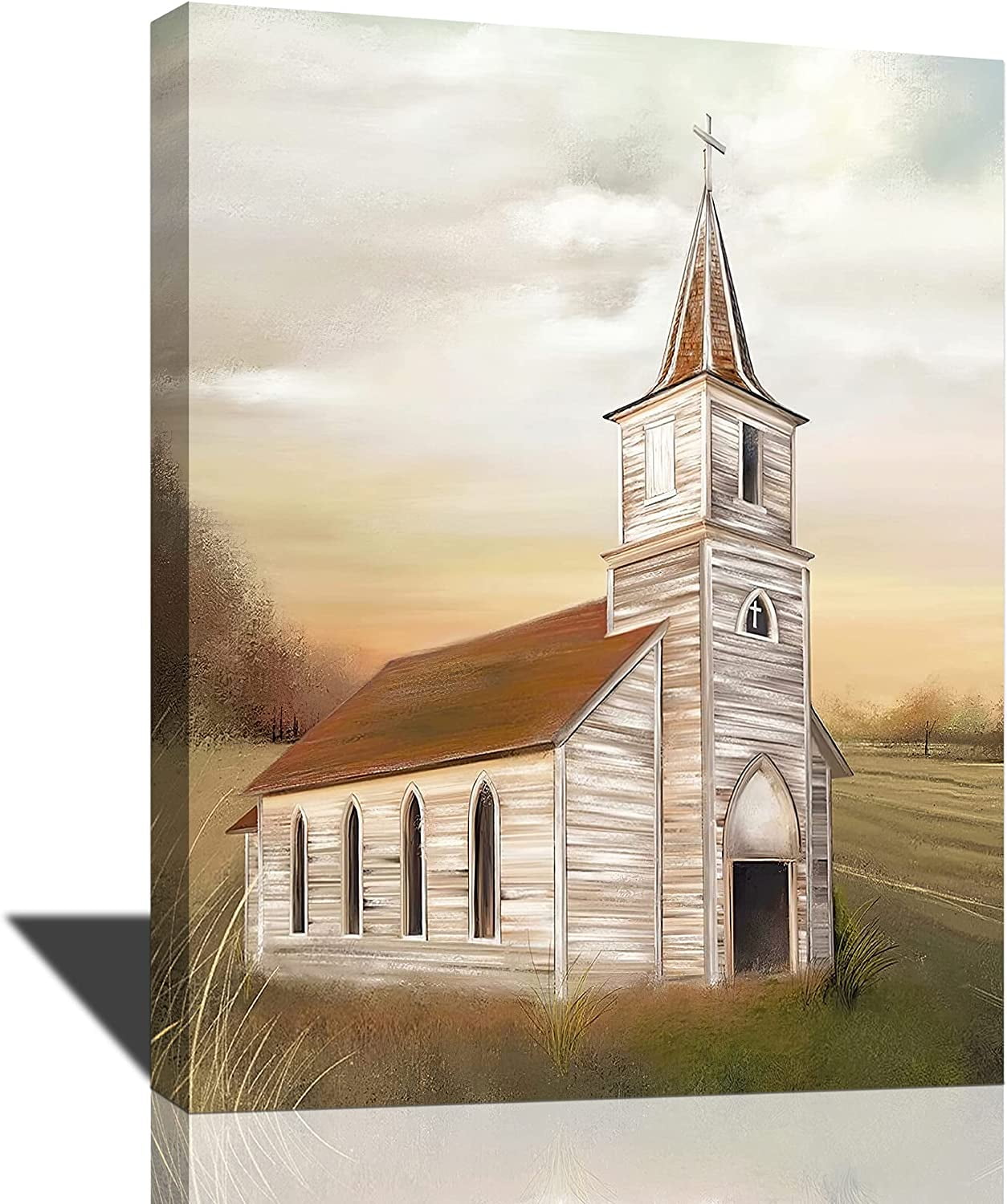 Retro Rustic Church Canvas Decor, Christian Wall Art, Vintage Faith ...