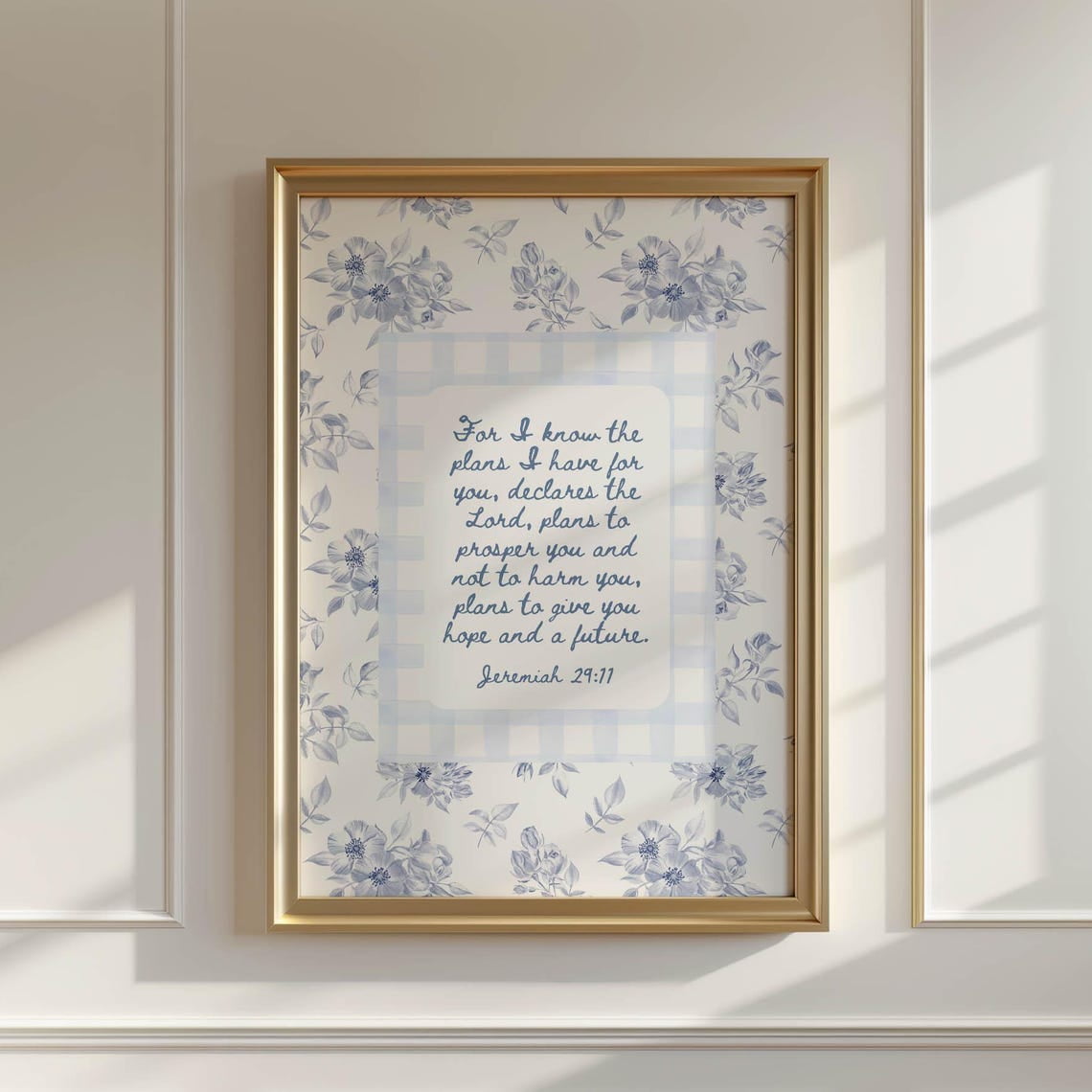 Christian Wall Art Floral Christian Print Blue Botanical Bible Verse ...