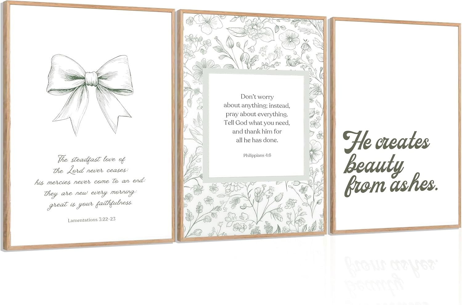 Christian Wall Art Green Bible Verse Canvas Bow Paintings Inspirational ...