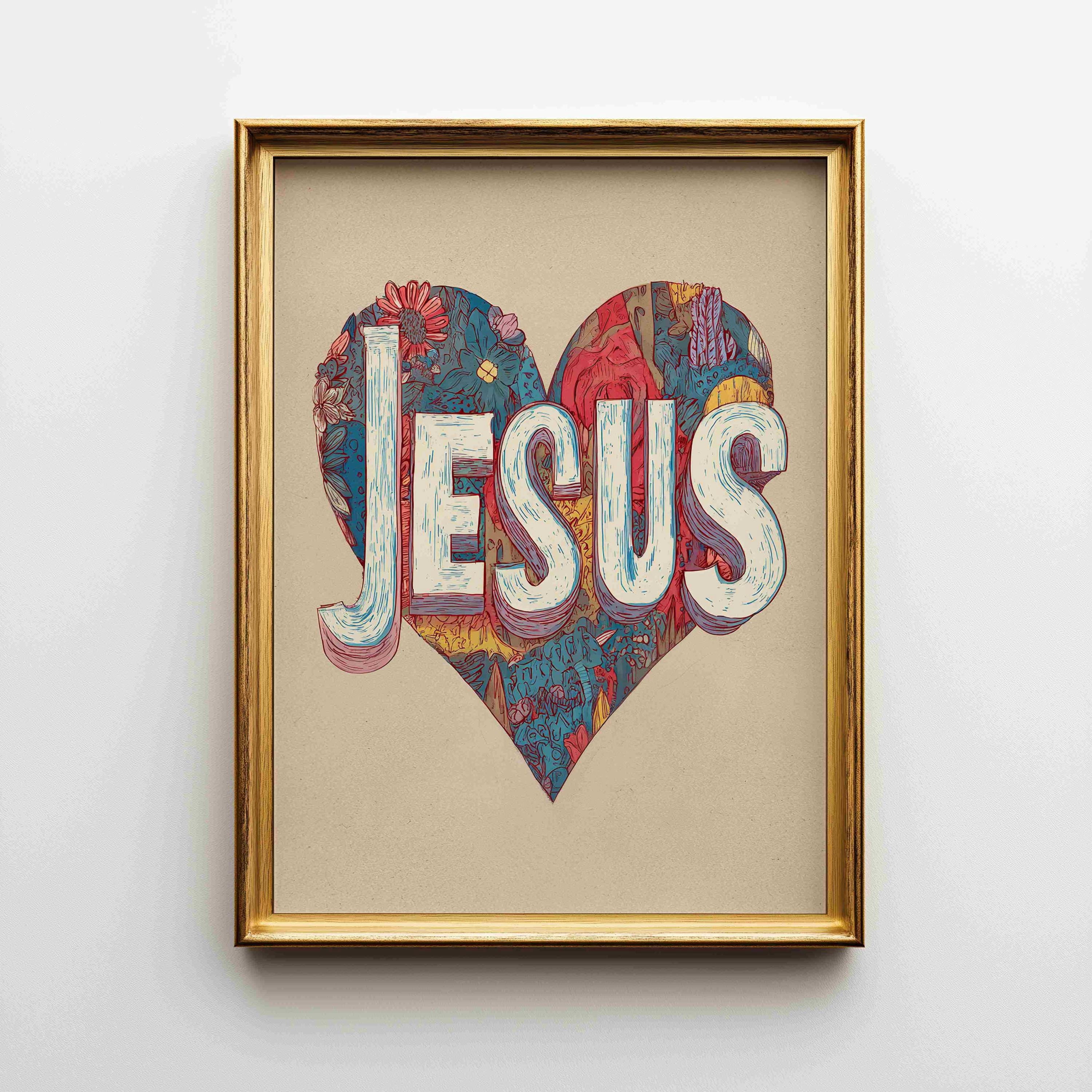 Christian Wall Art Jesus Heart Poster Religious Wall Art Colorful ...