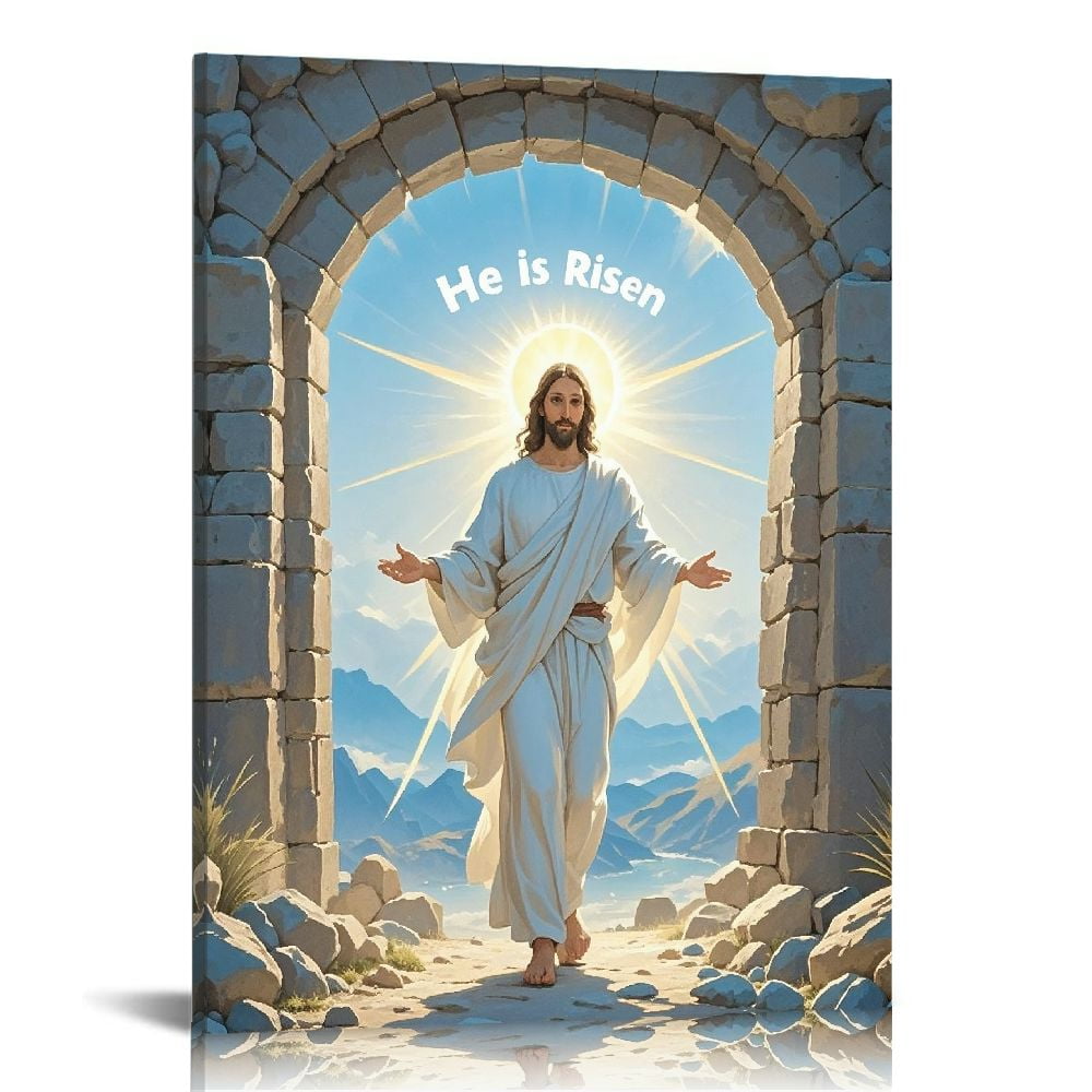 Christian Wall Art Jesus Leaves the Tomb Canvas Painting Resurrected Savior Leaves the Tomb ...