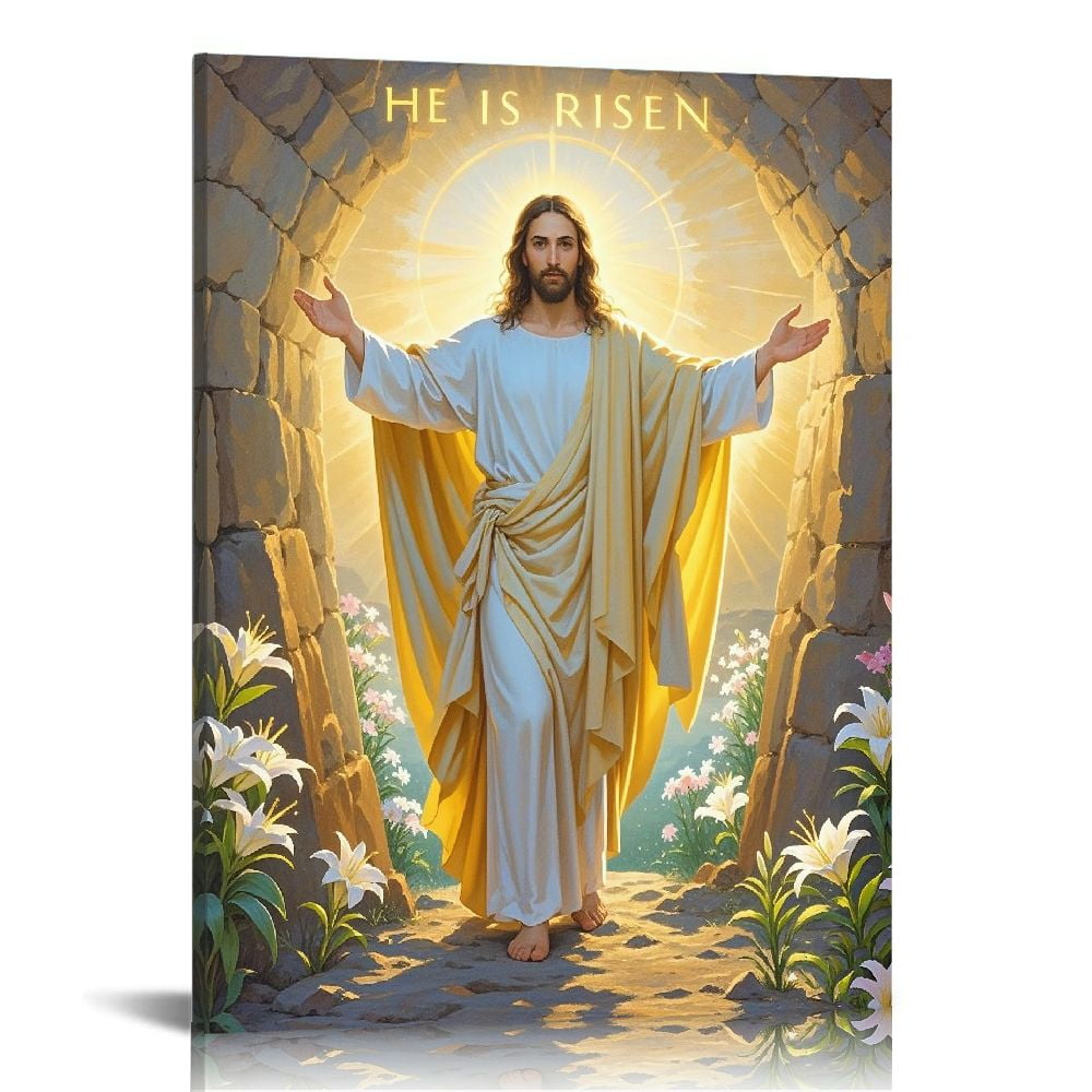 Christian Wall Art Jesus Leaves the Tomb Canvas Painting Resurrected Savior Leaves the Tomb ...