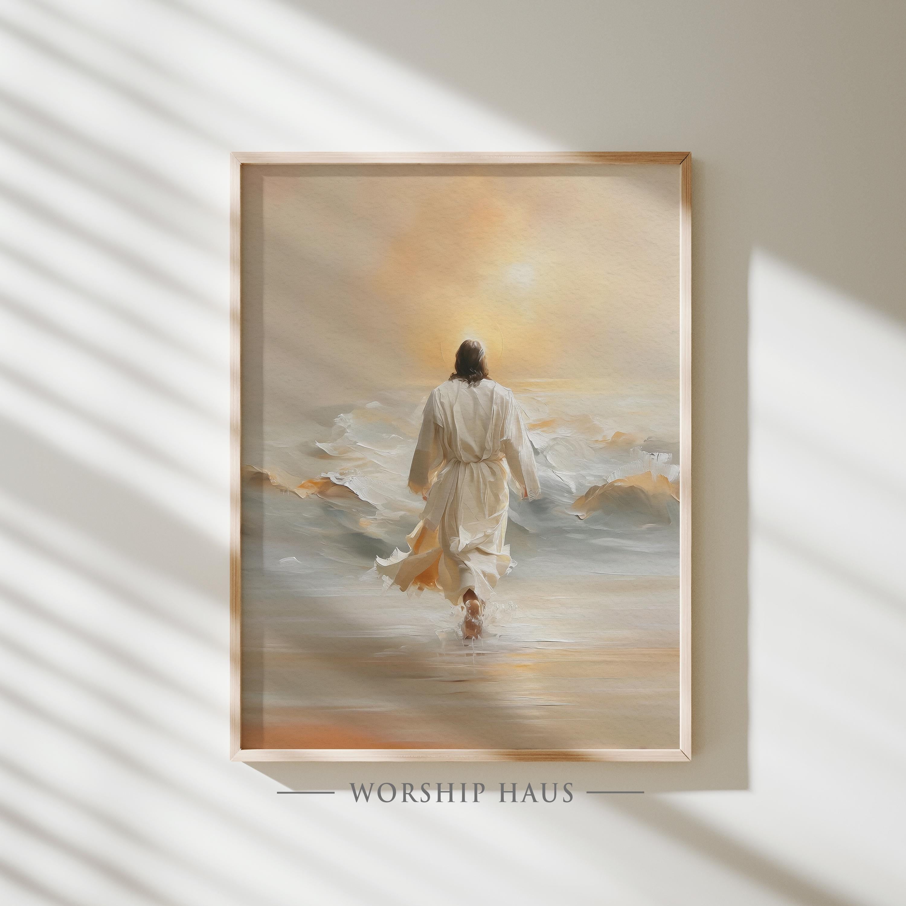 Christian Wall Art, Jesus Walking On Water Print, Uplifting Scripture ...