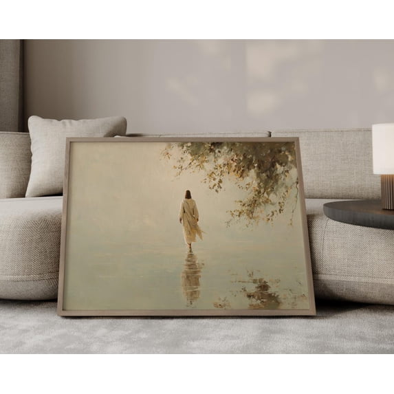 Christian Wall Art Jesus Walks on Water at Dawn Peaceful Spiritual Art ...