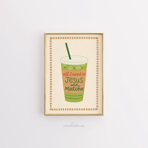 Christian Wall Art Jesus and Matcha Print Coffee Faith Decor Unframed ...