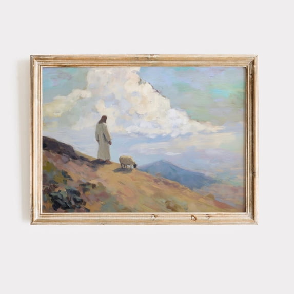 Christian Wall Art Jesus as Good Shepherd - Peaceful Biblical Scene ...