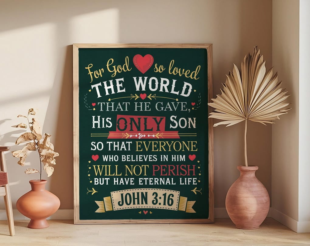 Christian Wall Art With John 3:16 Scripture, Decorative Faith-Inspired ...