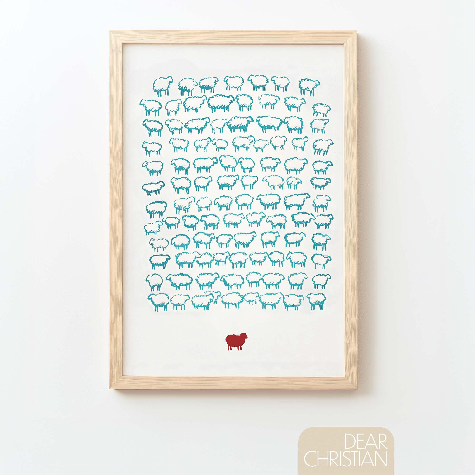 Christian Wall Art - Leave The Lost Sheep Print In Teal Dark Red Or ...