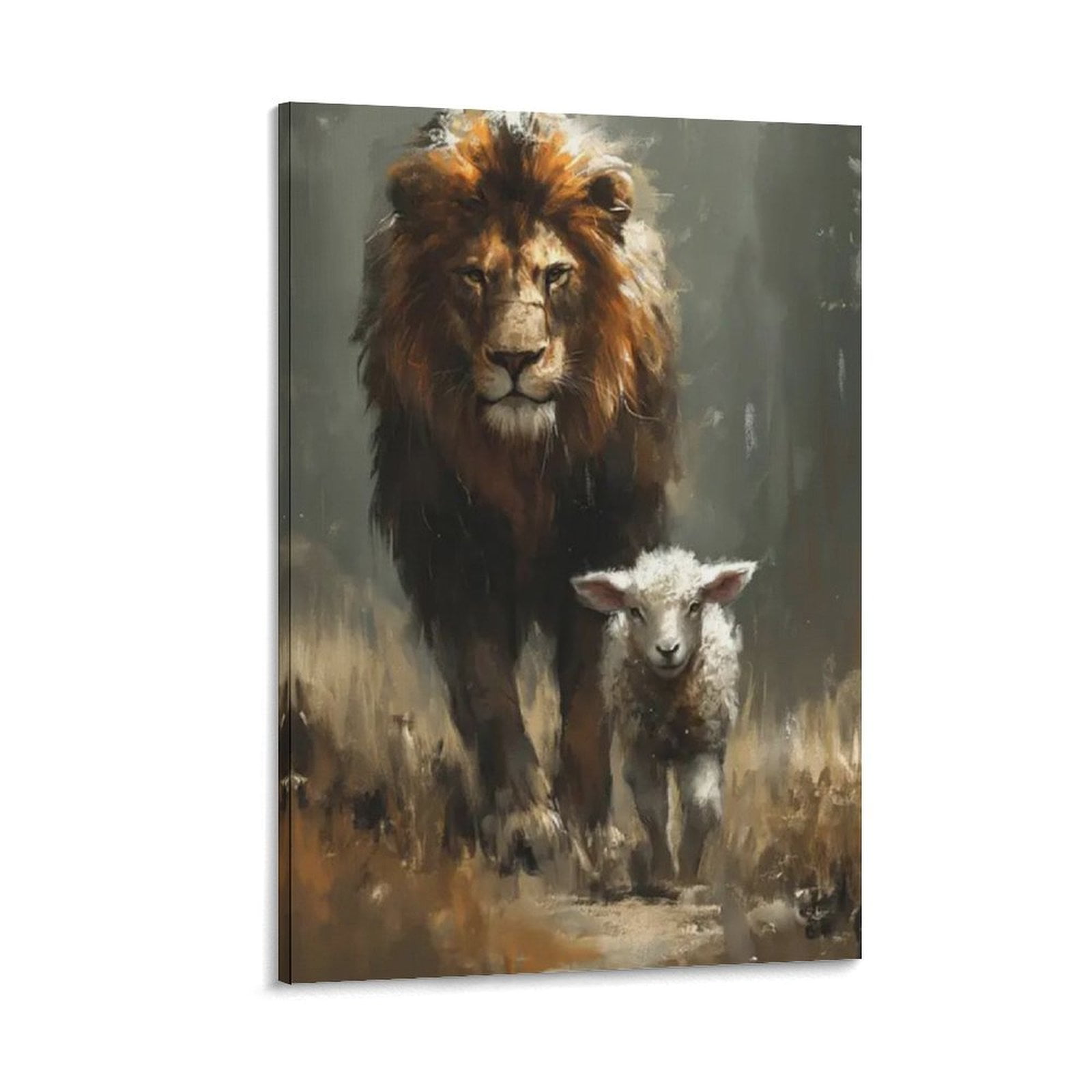 Christian Wall Art Lion of Judah Walking with The Lamb Canvas Painting ...