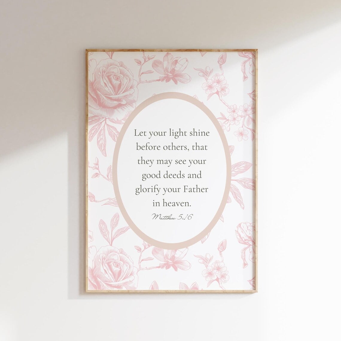 Christian Wall Art Matthew 5:16 Scripture Artwork With Pink Floral ...
