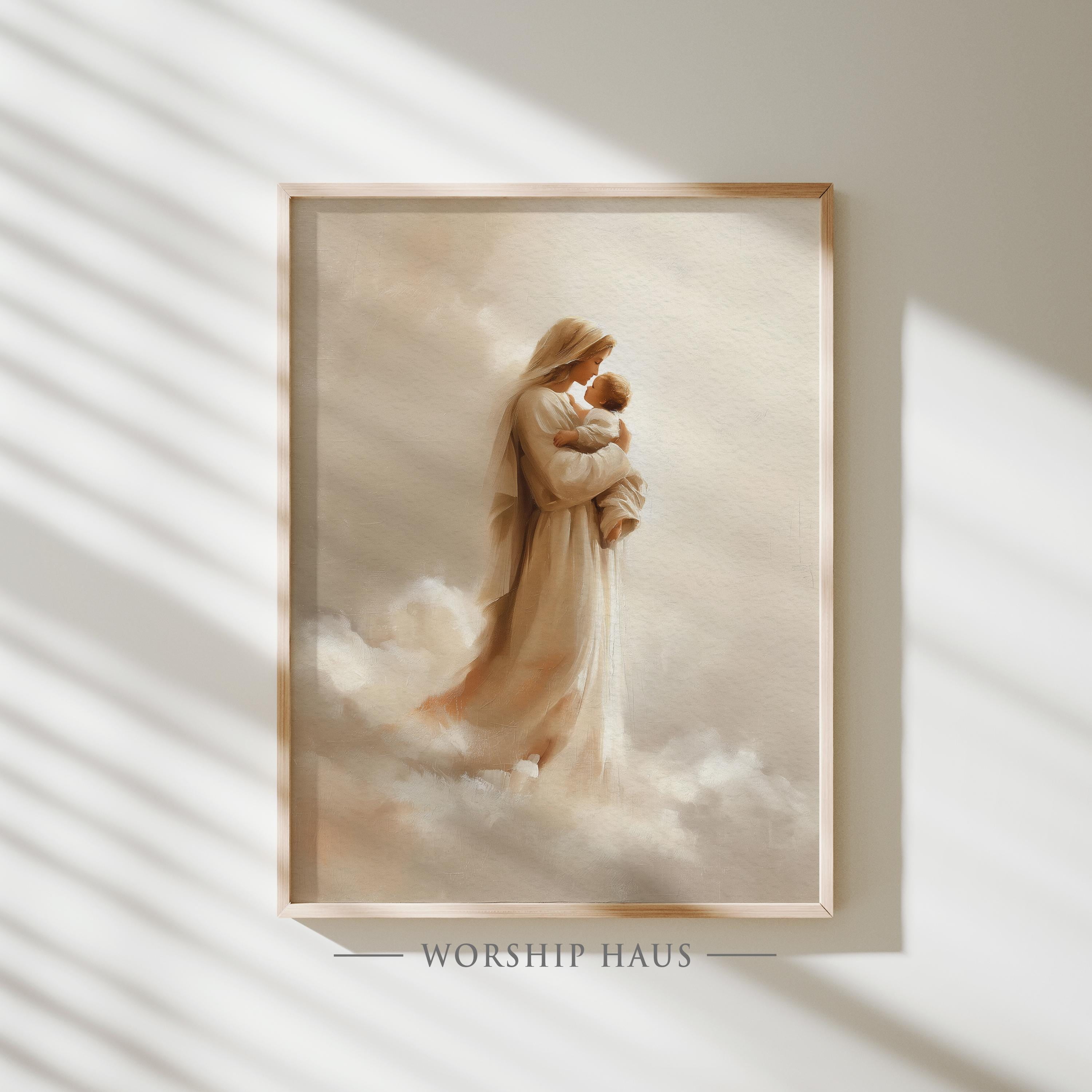 Christian Wall Art, Neutral Mary Holding Baby Jesus Print, Scripture ...
