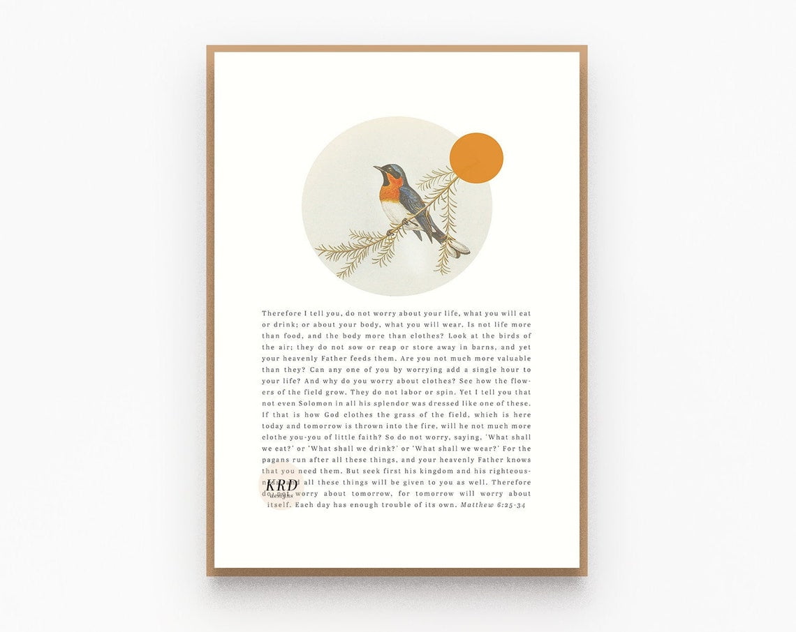 Christian Wall Art Print, Bible Verse Matthew 6:25-34 Look At The Birds ...