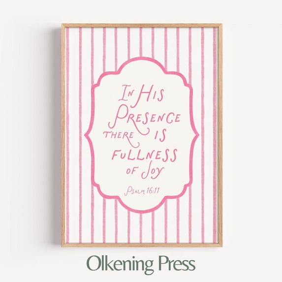 Christian Wall Art Print - Bible Verse Psalm 16:11 Pink and White ...