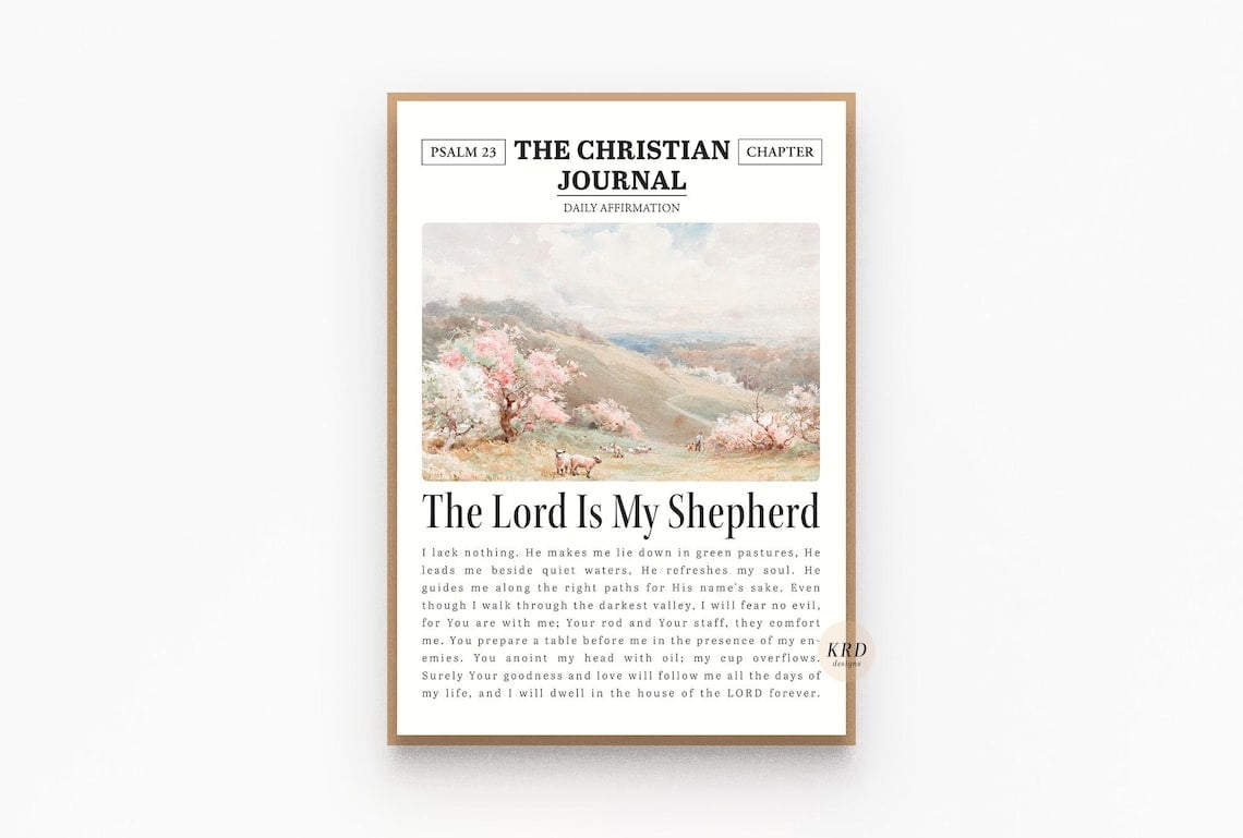 Christian Wall Art Print, Bible Verse Psalm 23 Newspaper Poster ...