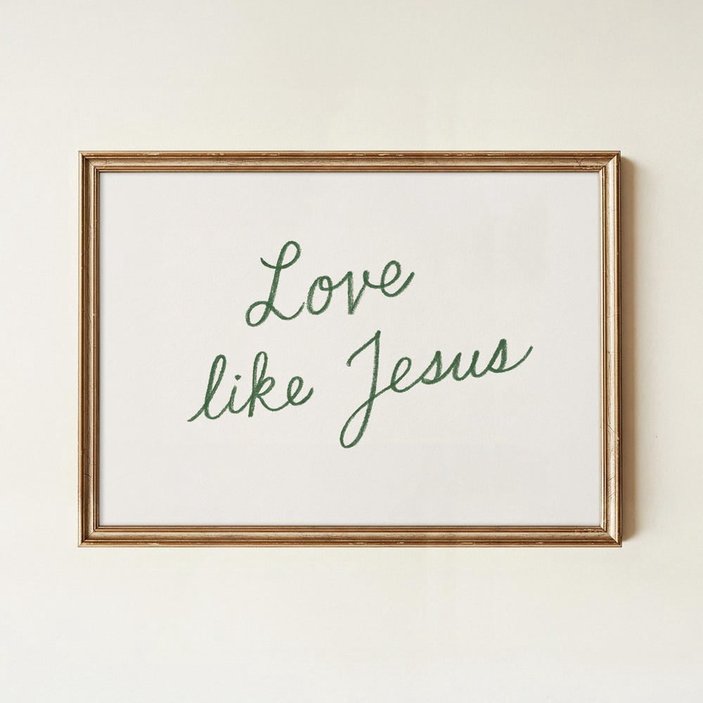 Christian Wall Art Print - Love Like Jesus Green Script Minimalist ...