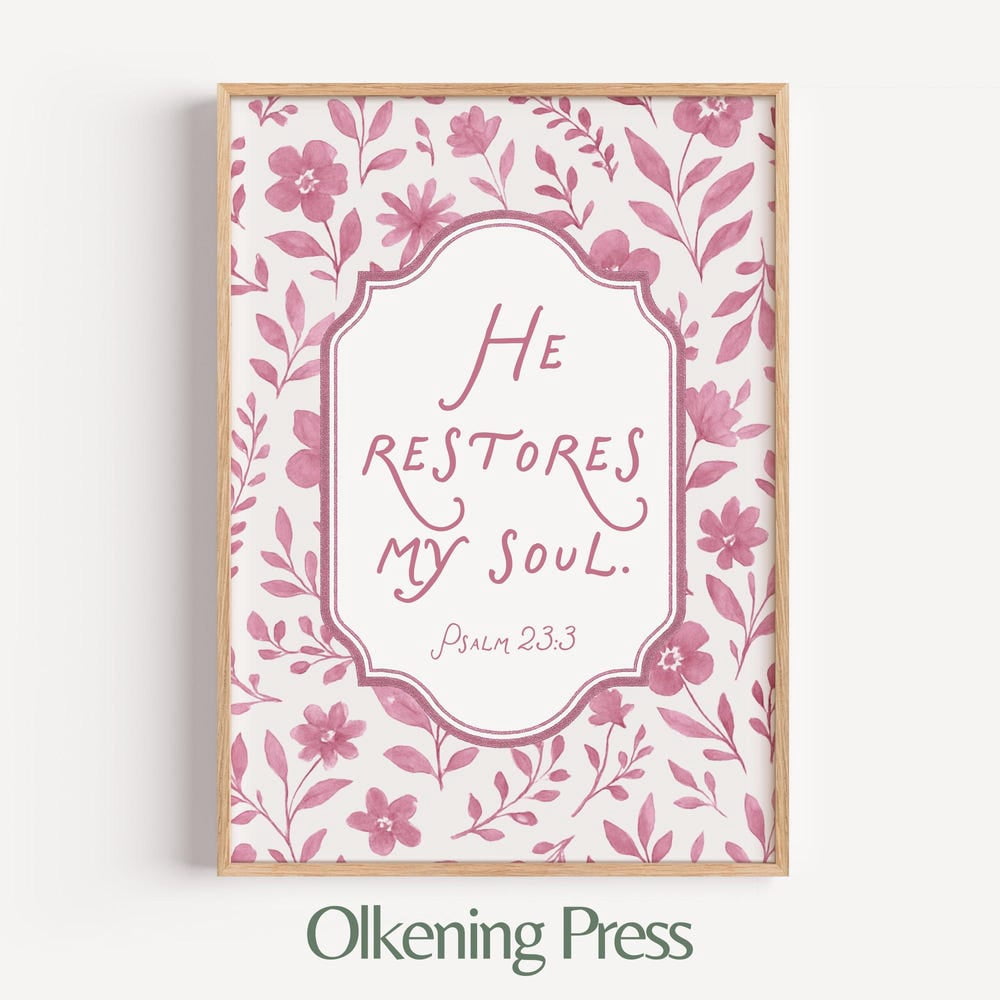 Christian Wall Art Psalm 23 - Floral Bible Quote Print Pink Floral ...