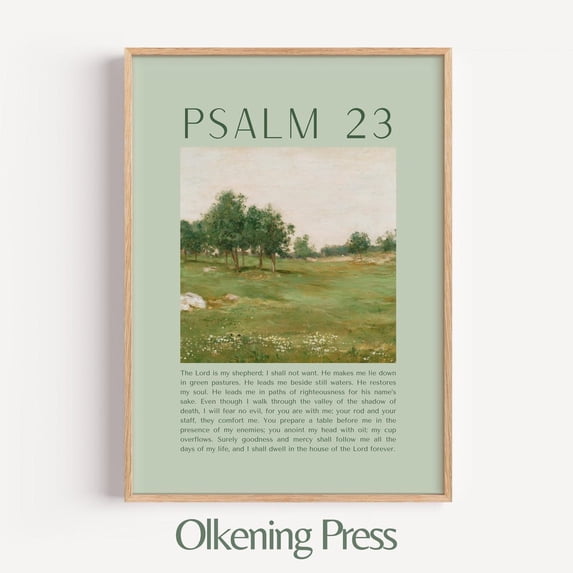 Christian Wall Art Psalm 23 Print - Green Scripture Decor Bible Verse ...