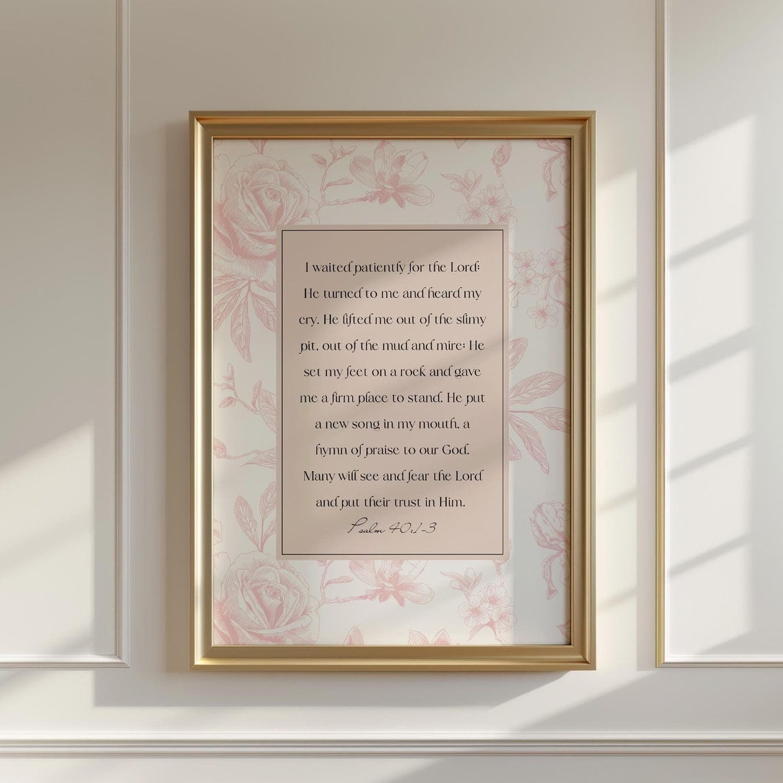 Christian Wall Art Psalm 40 1-3 Scripture Artwork With Pink Floral ...