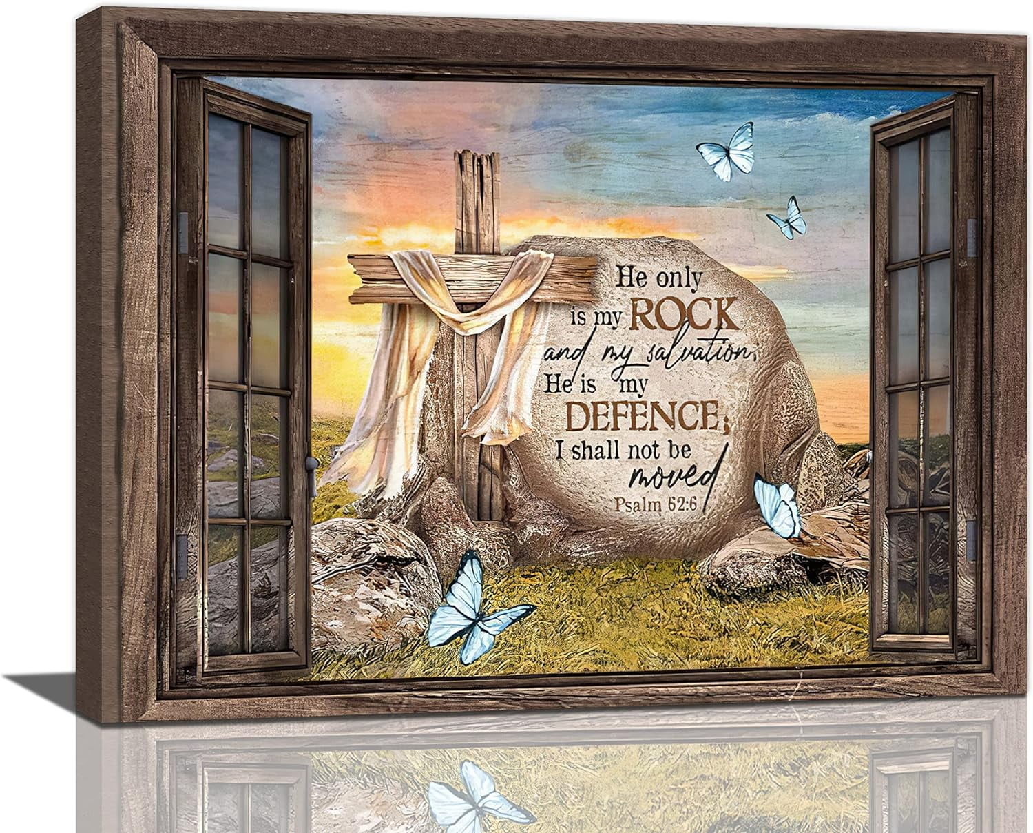 Christian Wall Art Religious Window Rock Butterfly Pictures Wall Decor ...