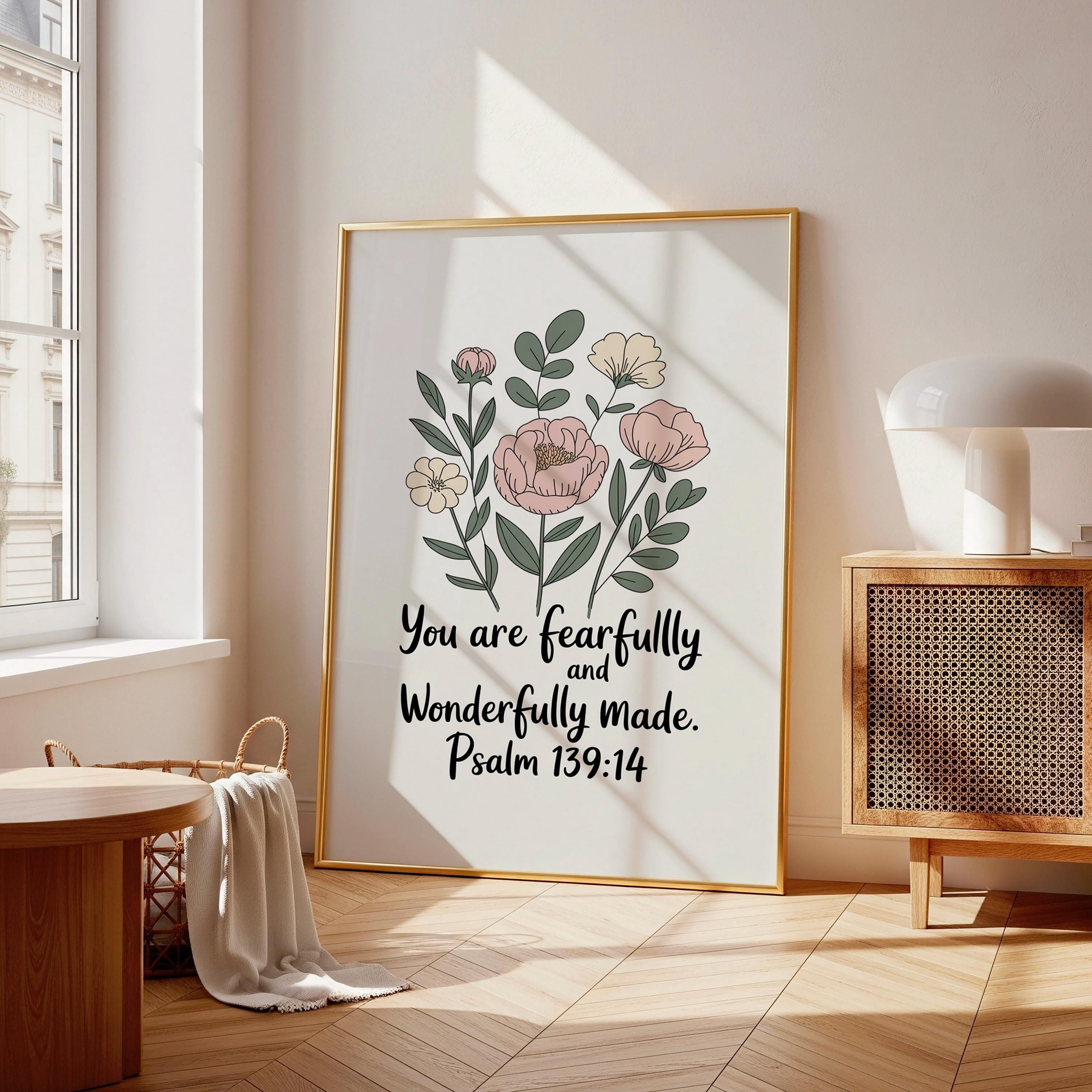 Christian Wall Art You Are Fearfully And Wonderfully Made Floral Wall ...