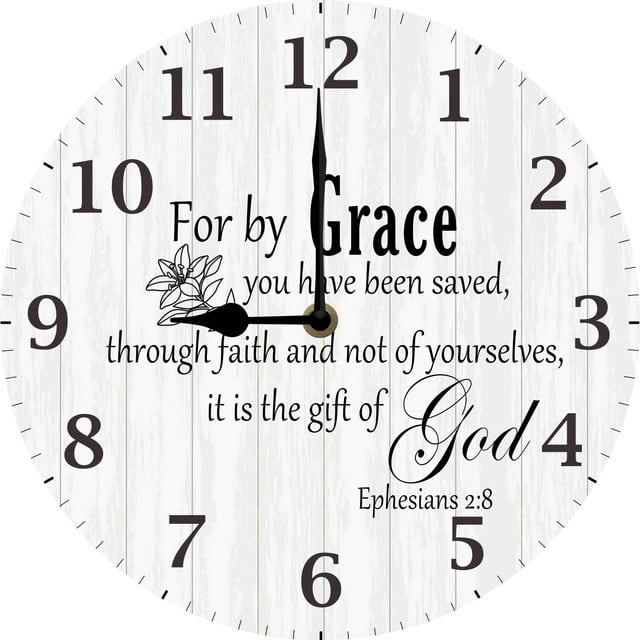 Christian Wall Clock For By Grace You Have Been Saved Religious Decor ...