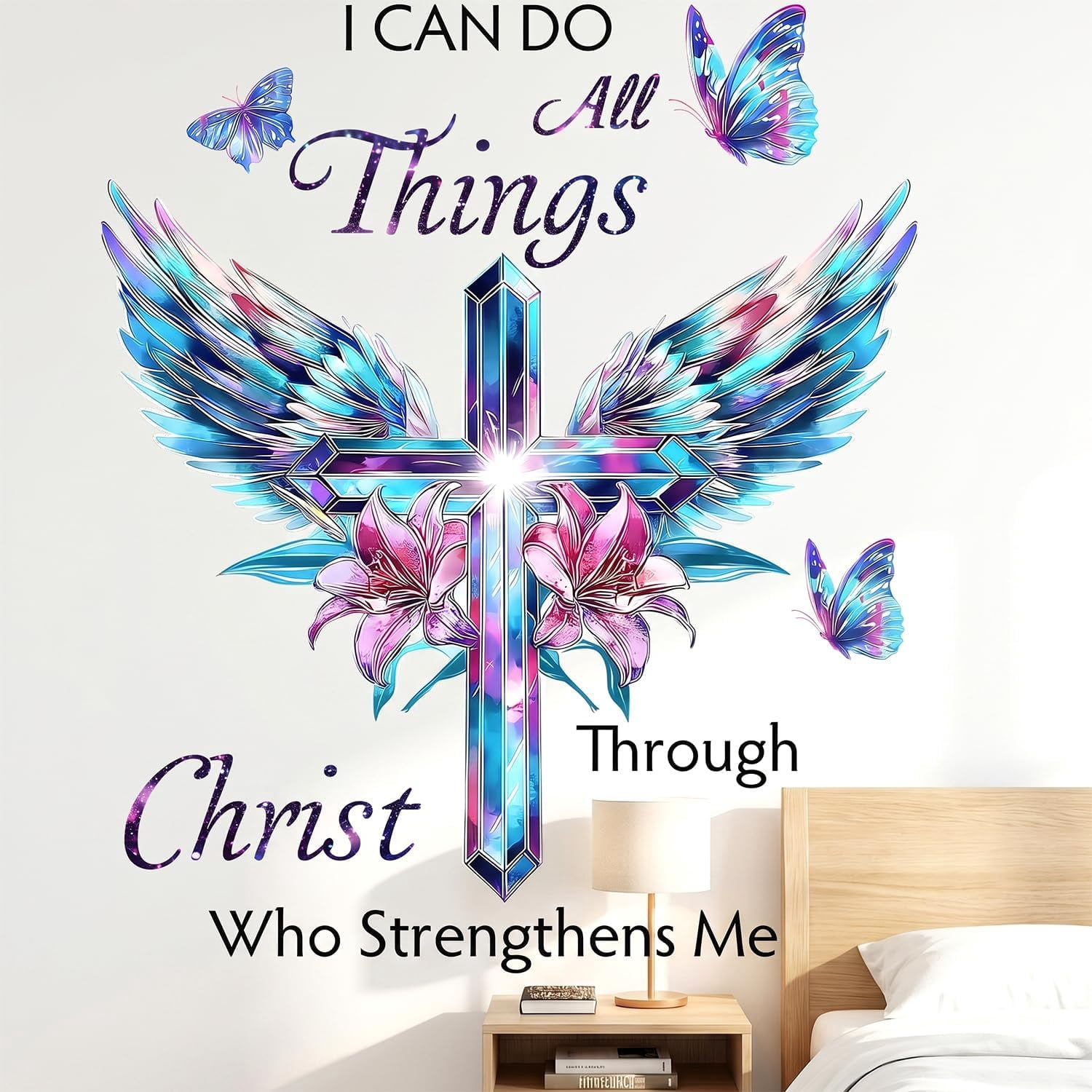 Christian Wall Decals Peel and Stick - Large Angel Wings Cross Wall ...