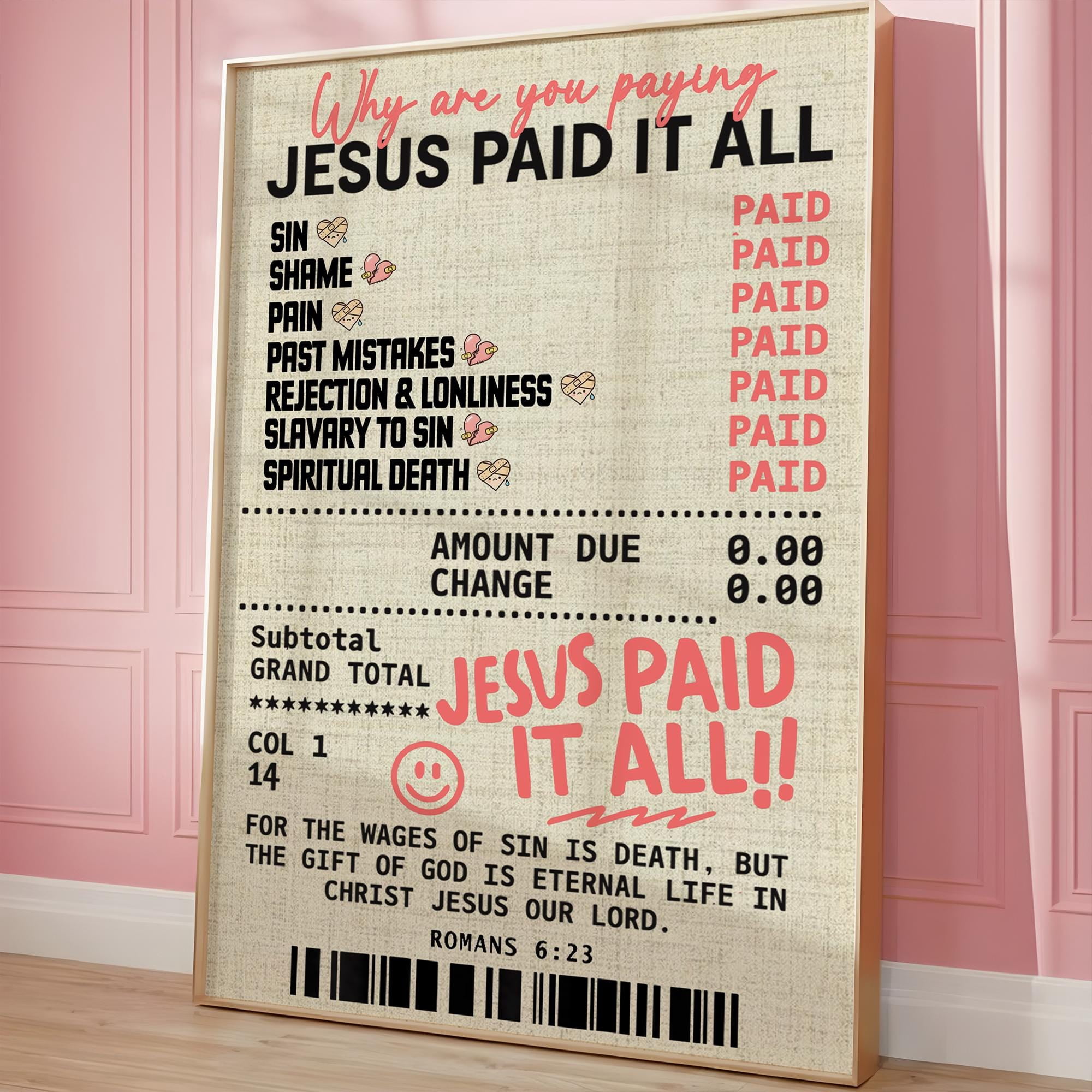 Christian Wall Poster "Jesus Paid It All" Inspirational Scripture ...