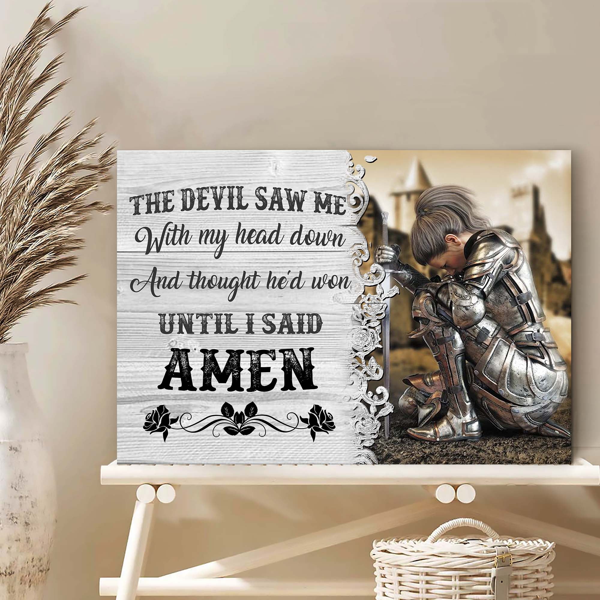 Christian Warrior Canvas Wall Art – “Until I Said Amen” Prayer Quote ...