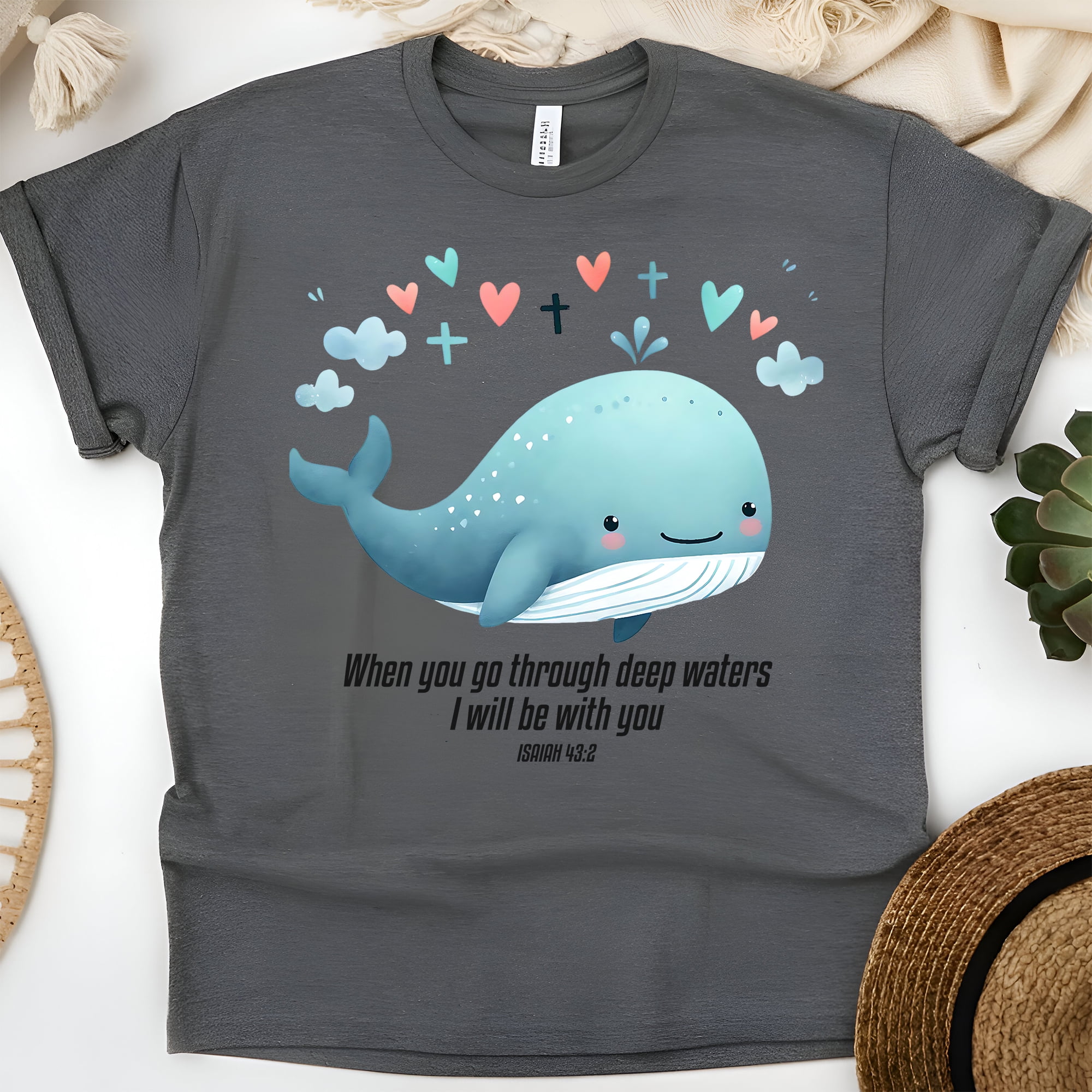 Christian Whale Graphic T-Shirt When You Go Through Deep Waters, Dark ...
