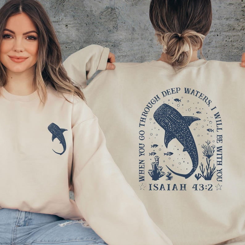 Christian Whale Shark Sweatshirt, Bible Verse Sweatshirt, Ocean Faith ...