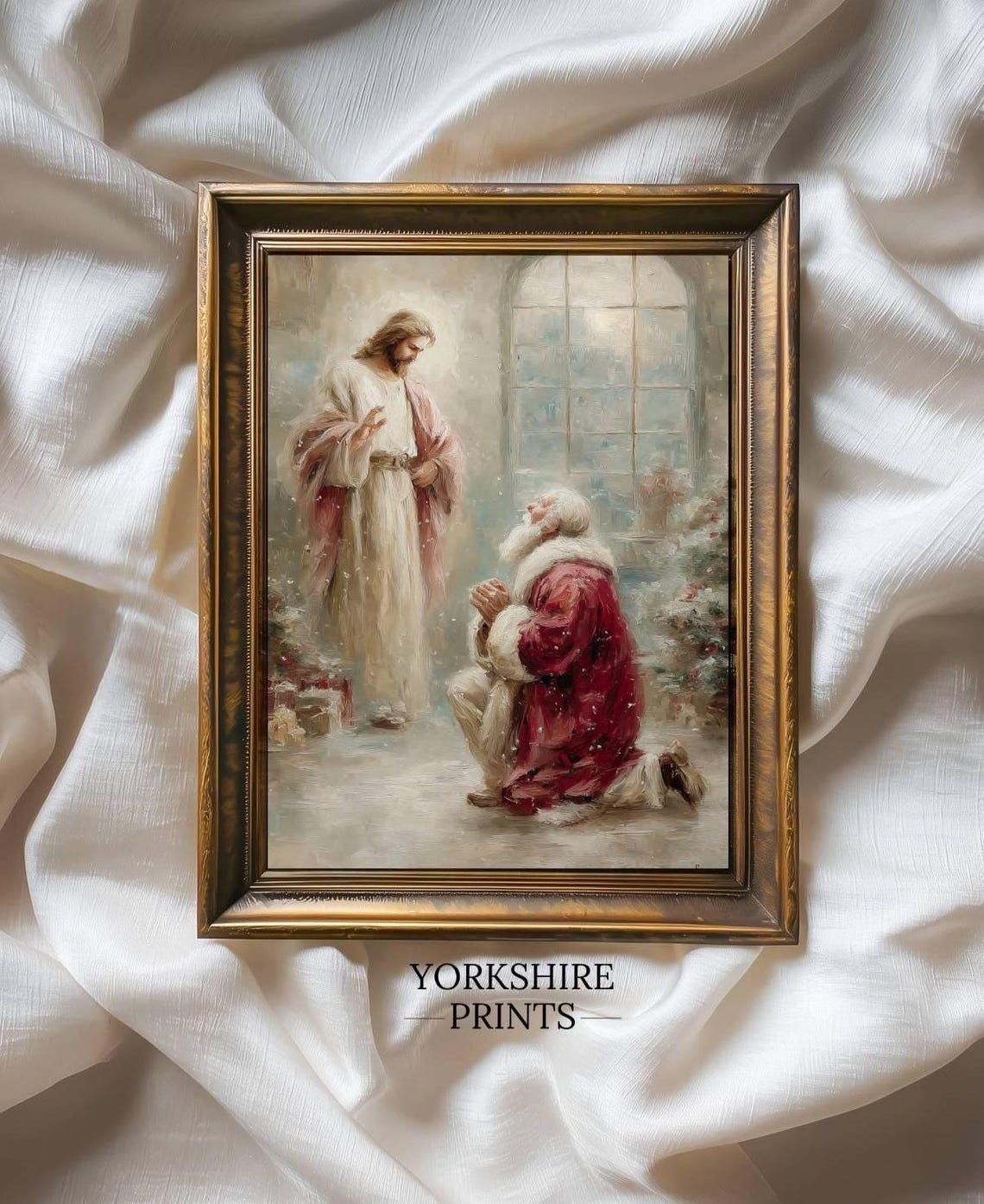 Christian Winter Wall Art, Jesus And Santa, Religious Print, Faith Home ...