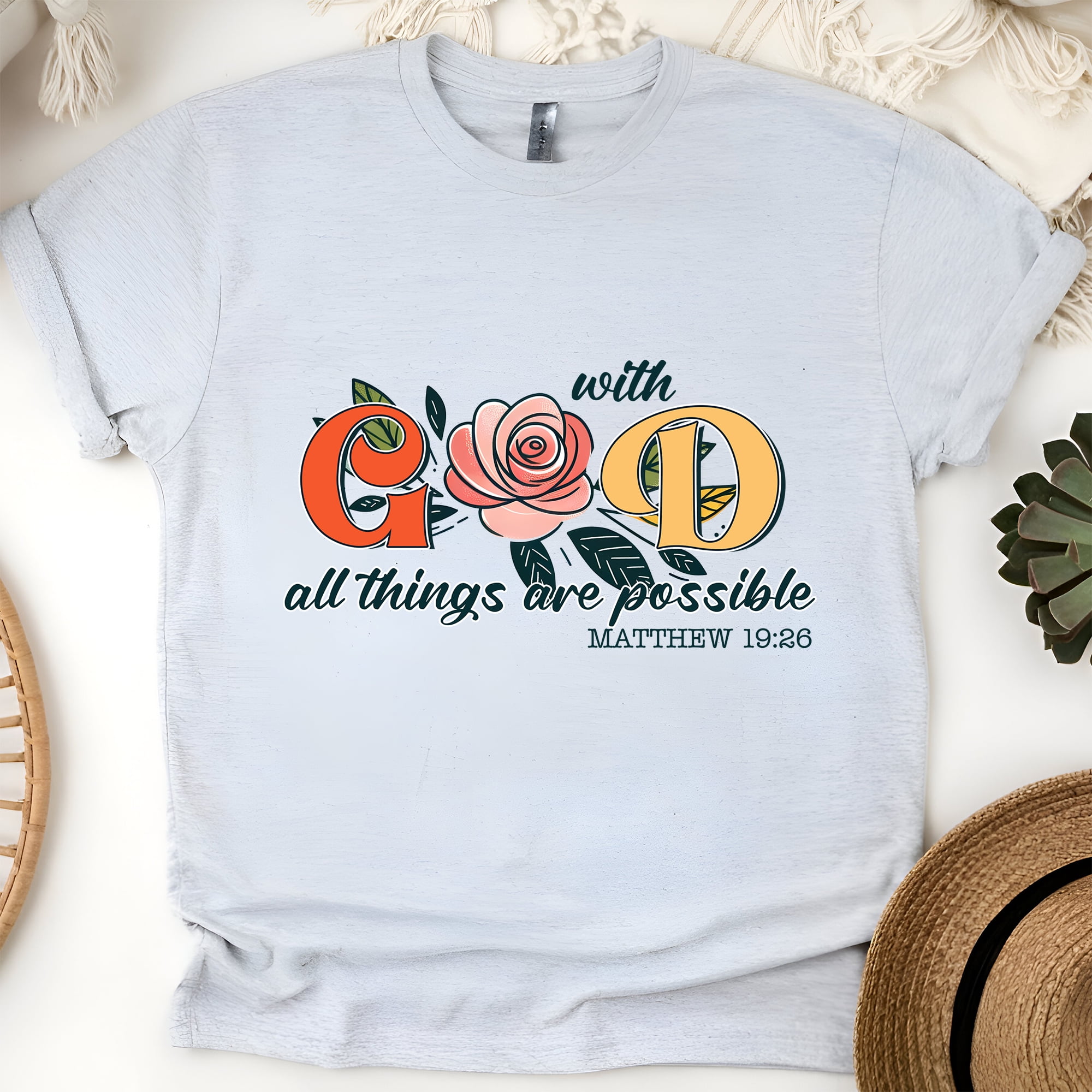 Christian With God All Things Are Possible Bible Verse T-Shirt, Ash ...