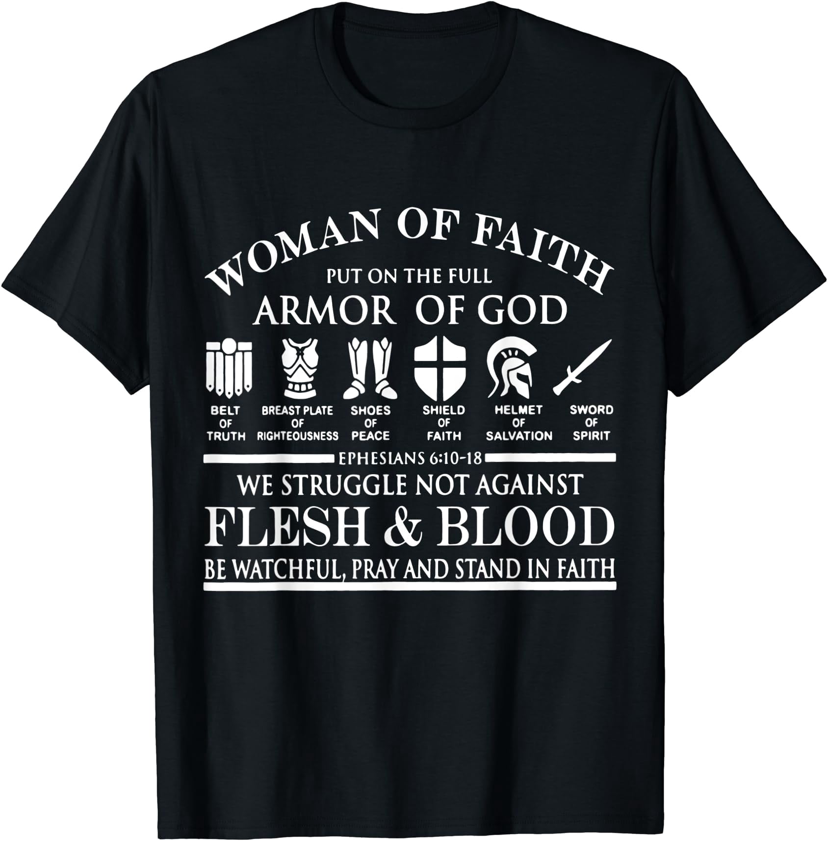 Christian Woman Full Armor of God Knight T-Shirt for Daily Faith ...