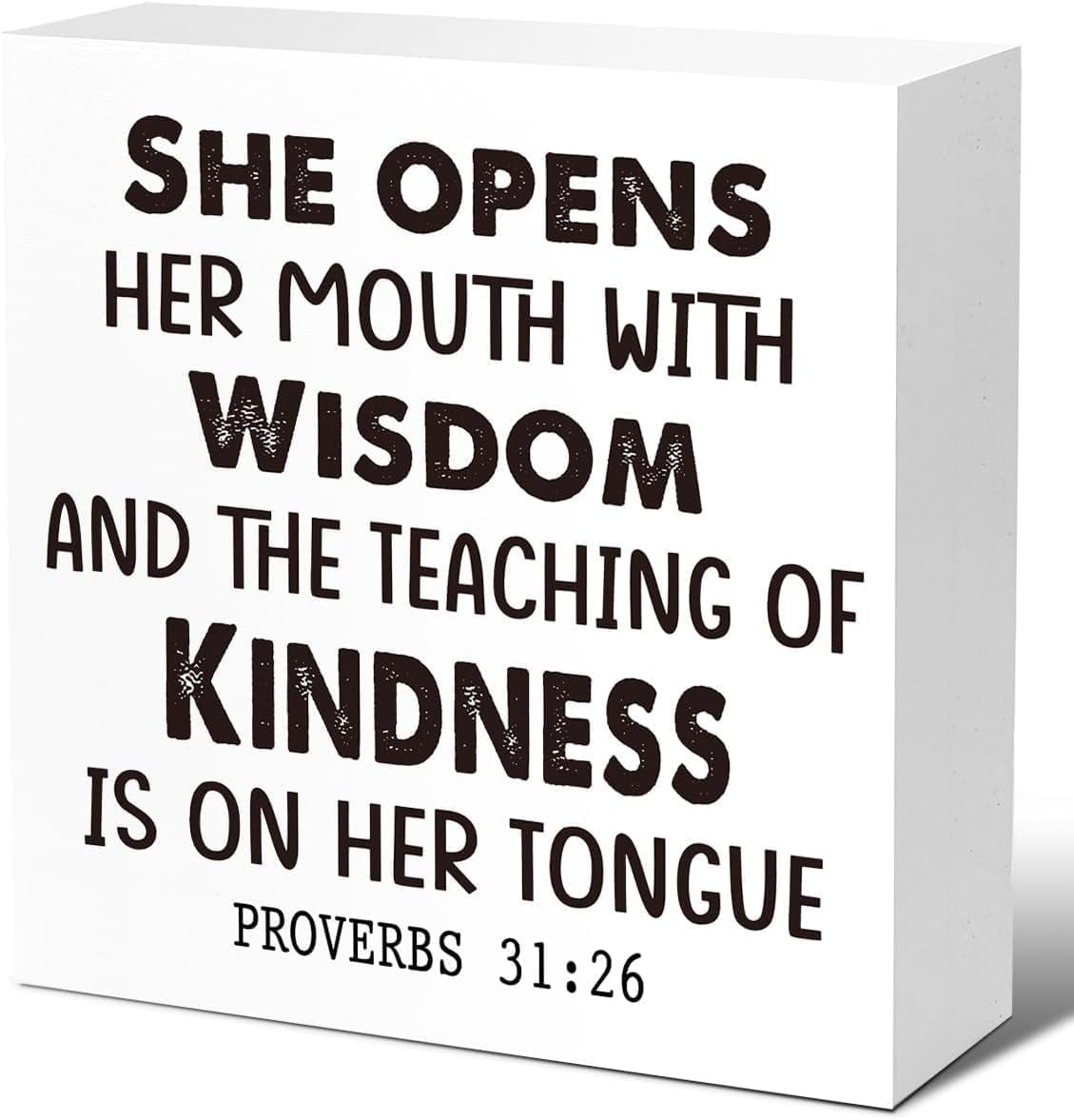 Christian Wood Block Sign,She Opens Her Mouth With Wisdom Bible Verse ...