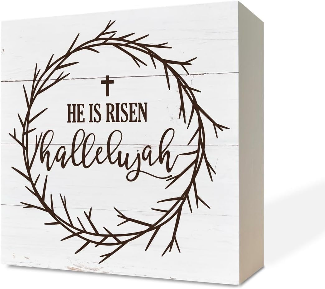 Christian Wood Sign He Is Risen Hallelujah Spring Decor Sign Wooden Box ...