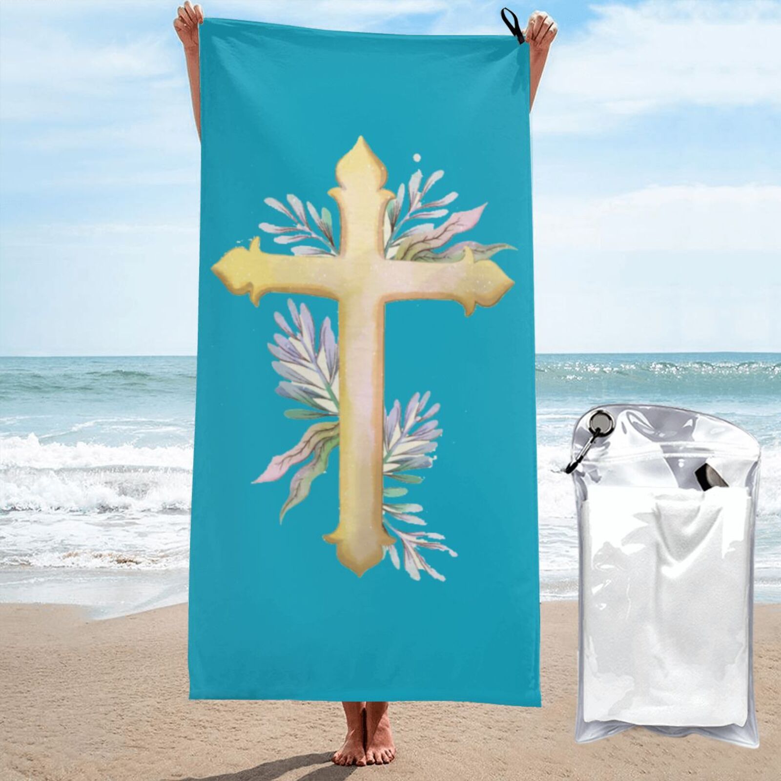 Christian cross with colored leaves Quick Dry Towel,Beach Towels Good ...