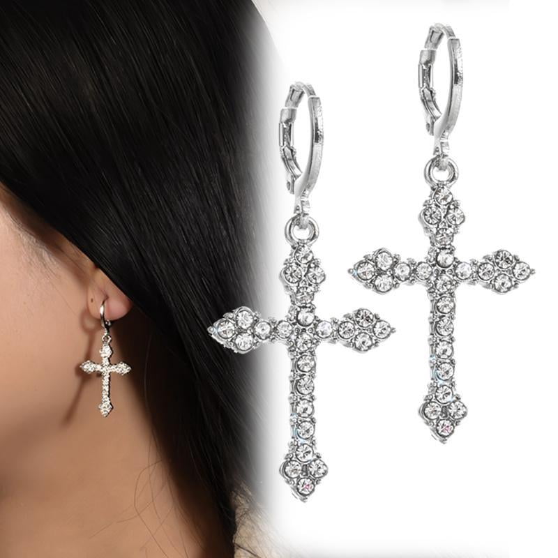 Christianity Vintage Zircon Cross Pendant Earring Gothic Religious ...