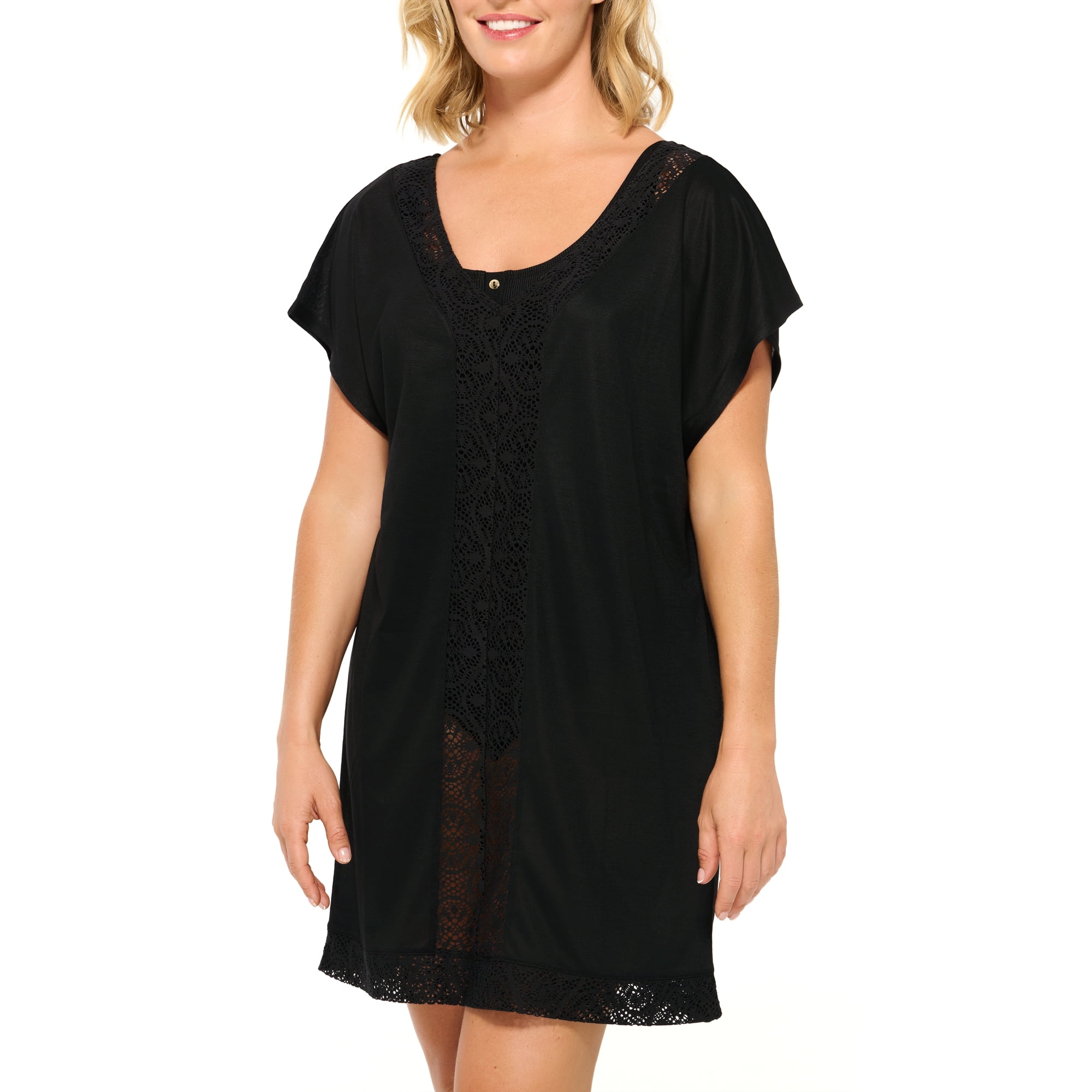 Christina Blue Women's V-Neck Coverup Dress with Crochet Inserts for ...