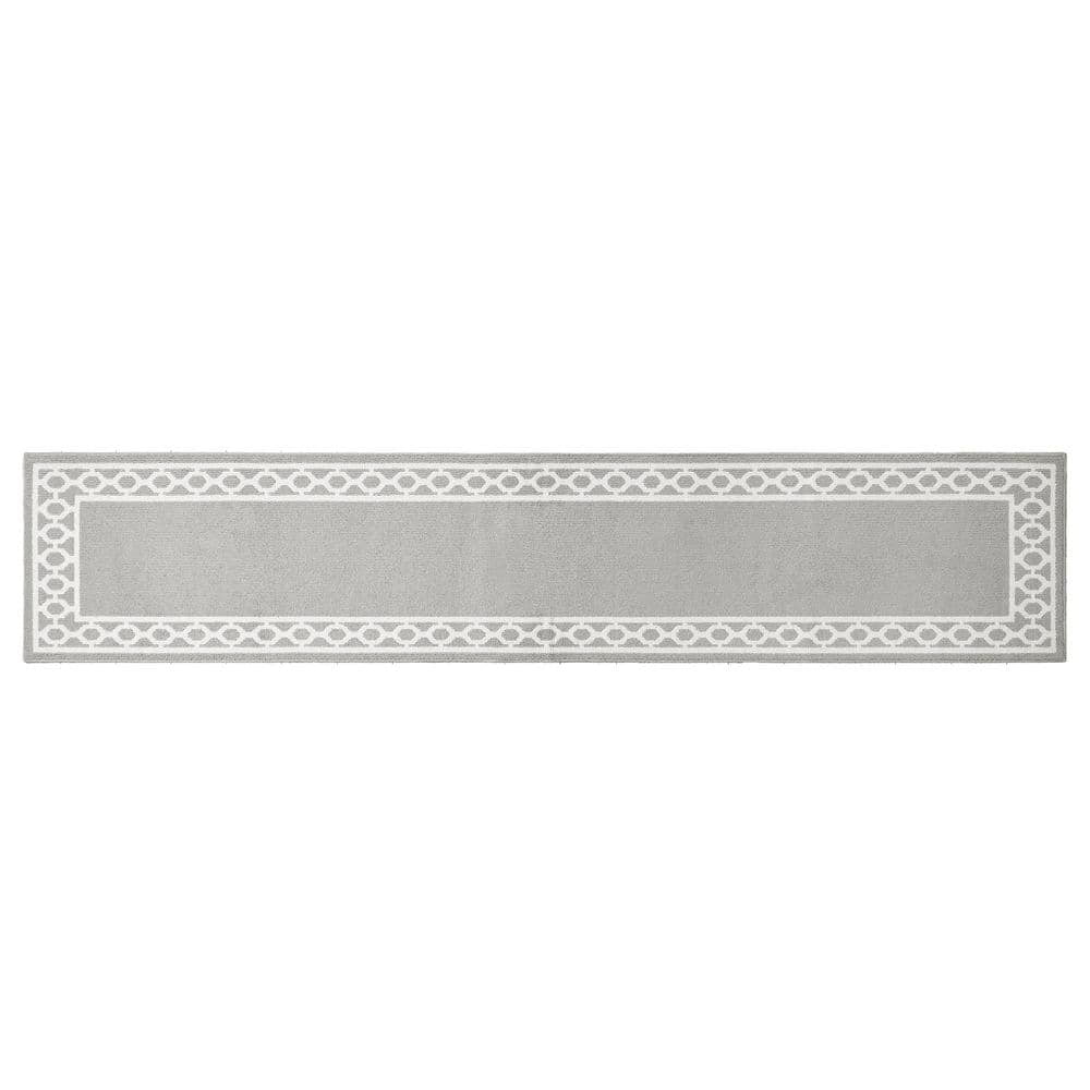 Christine Border 2 ft. x 12 ft. Light Gray/White Trellis Runner Rug ...