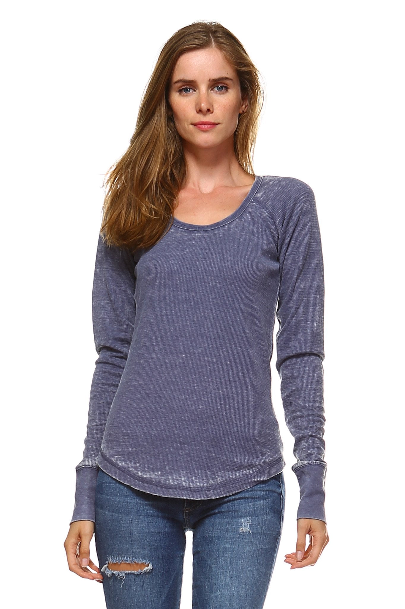 Christine V Women's Long Sleeve Thermal Mineral Wash Tops - Navy - X ...