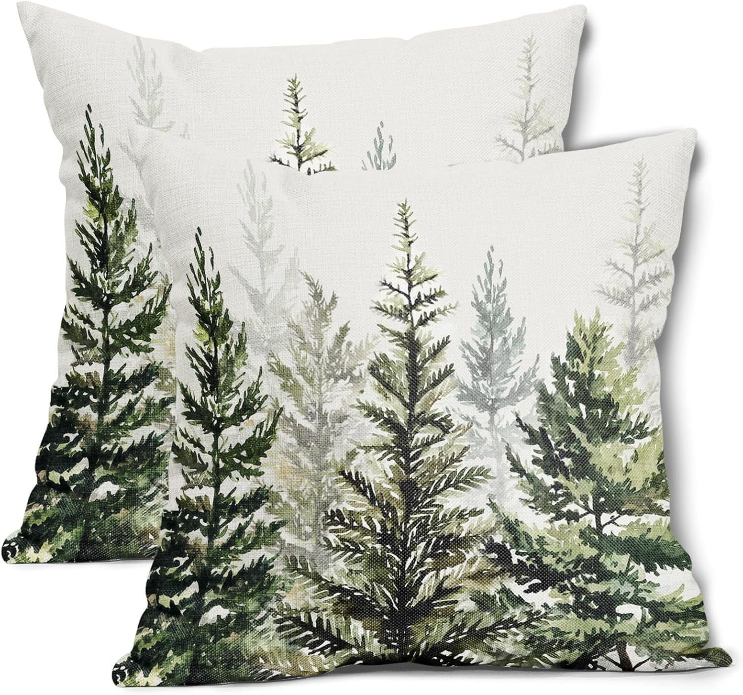 Christma Pillow Covers 18x18 Inch Set of 2 Watercolor Green Xmas Tree ...
