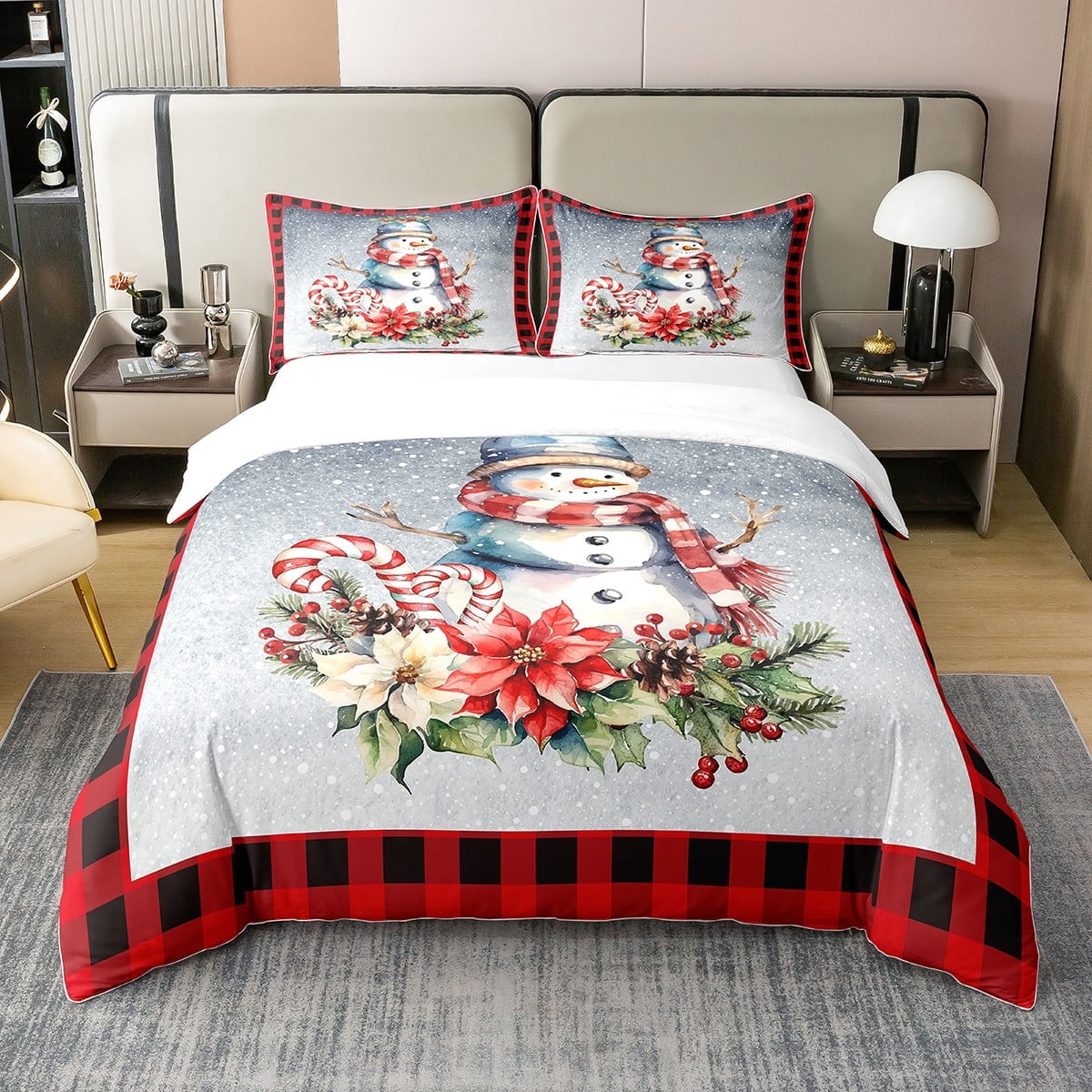 Christmas 100% Cotton Duvet Cover King,Snowman and Snowflake Bedding ...