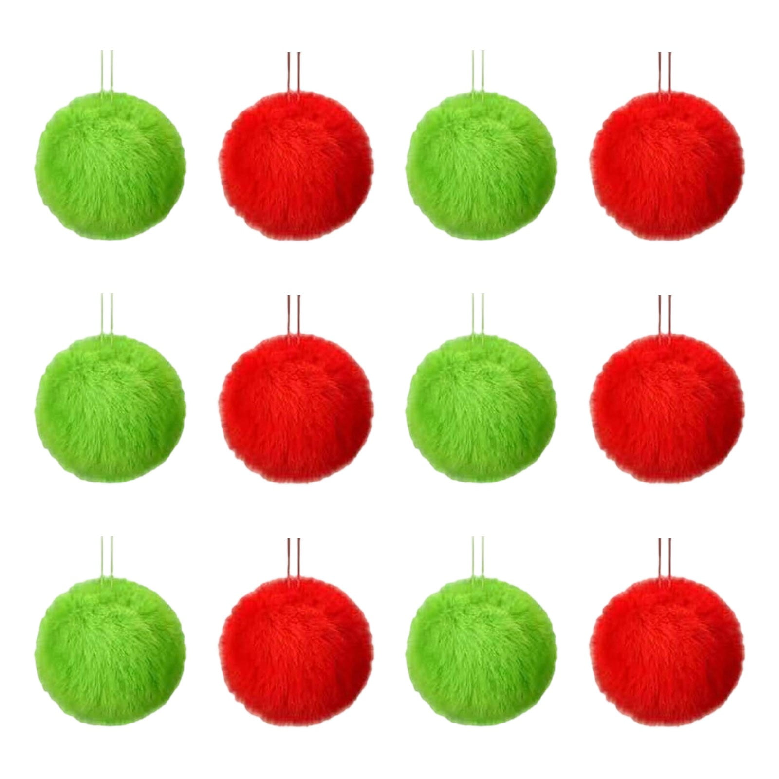 Christmas 16-Piece Set of Green Furry Christmas Ornaments with Red ...
