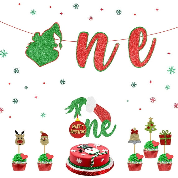 Christmas 1st Birthday Decorations, Banner Big Cake Topper Cupcake ...