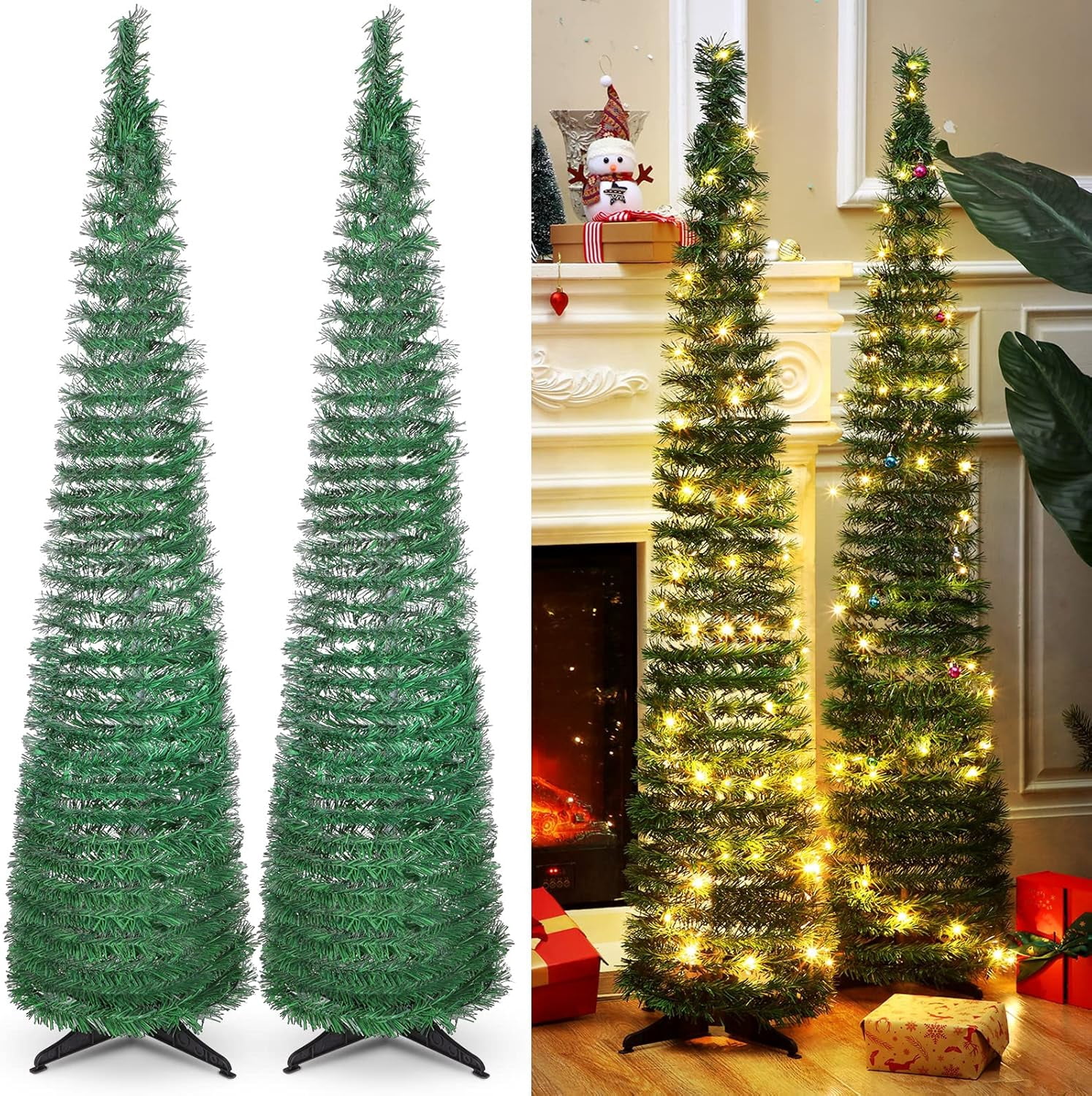 Christmas 2 Pack 5 ft Pop up Christmas Trees with Pre Lit Lights ...